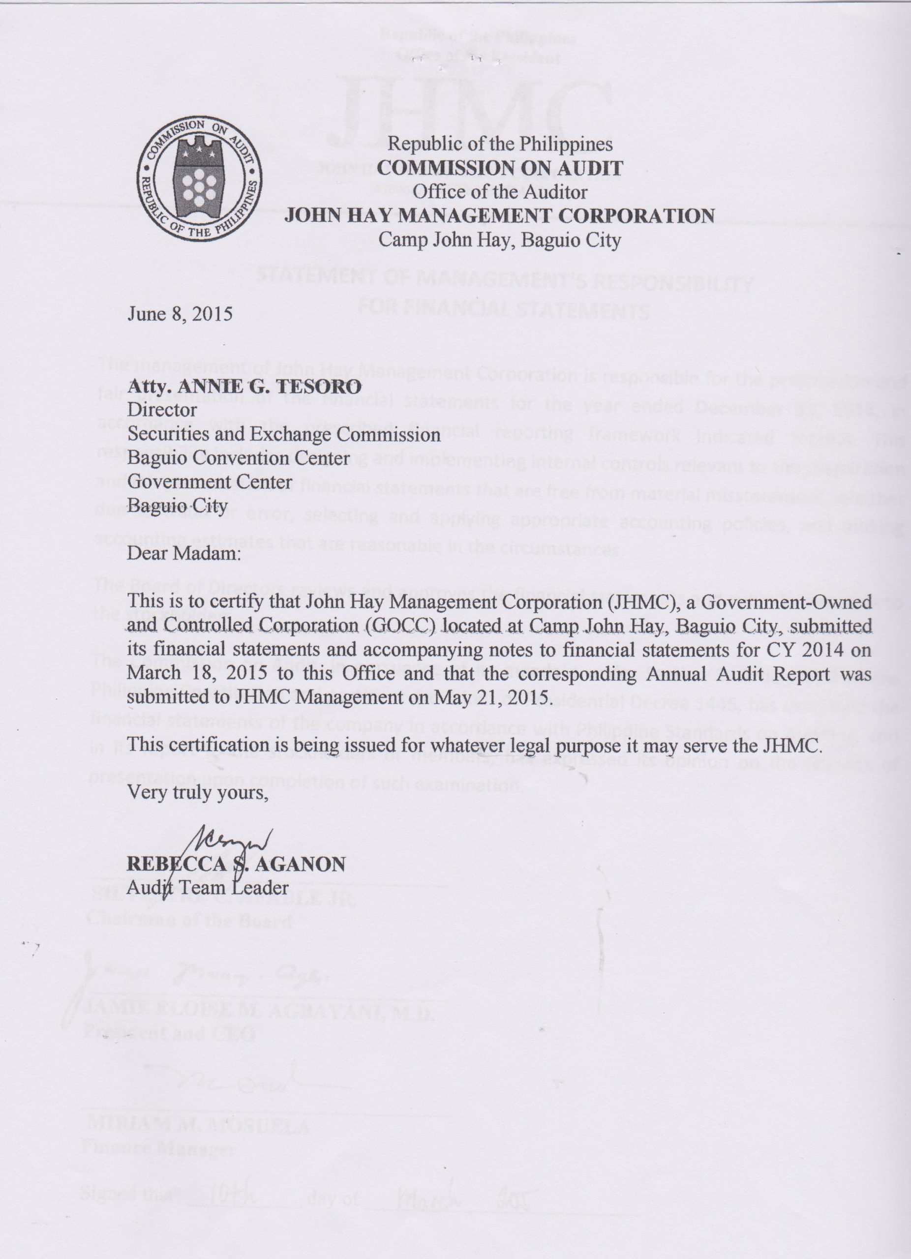 GCG Corporate Governance | John Hay Management Corporation