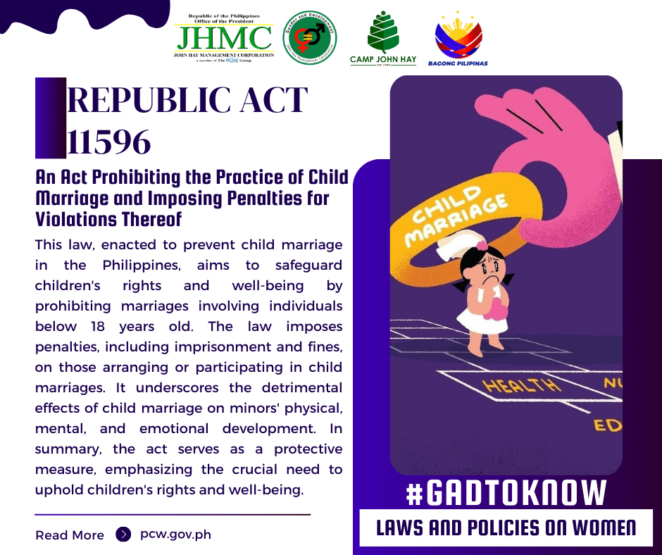 Women's Month: RA 11596 | John Hay Management Corporation