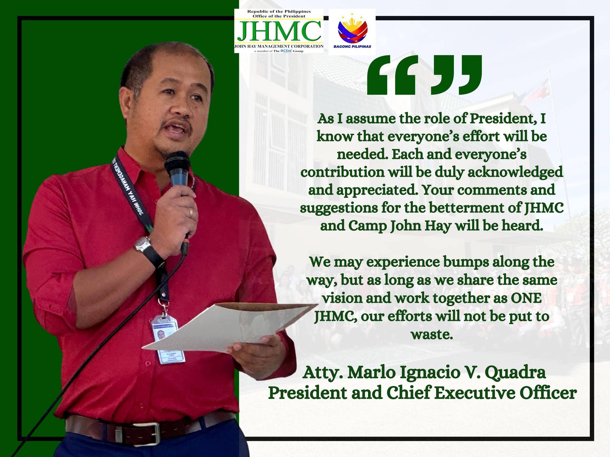 Unity and Inclusivity: PCEO Quadra’s ‘One JHMC’ Vision Unveiled | John Hay Management Corporation